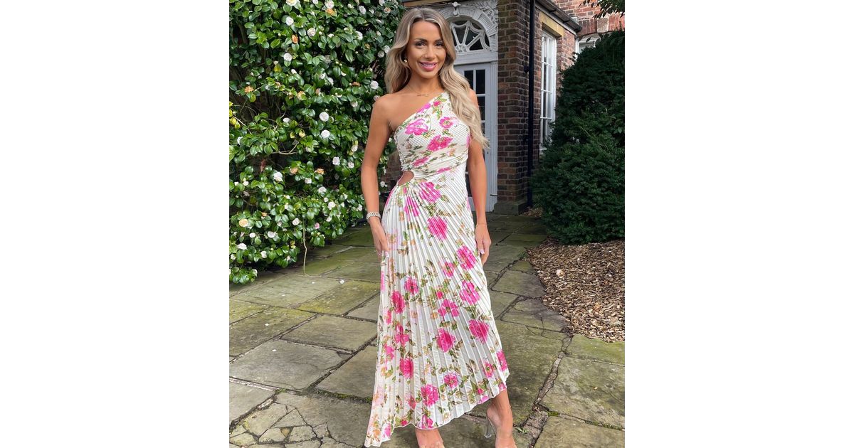 AX Paris Pink Floral One-Shoulder Midi Dress | New Look