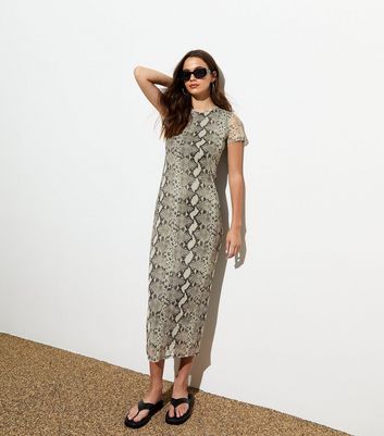 Off White Snake Print Mesh Midi Dress | New Look