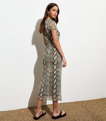 Off White Snake Print Mesh Midi Dress | New Look