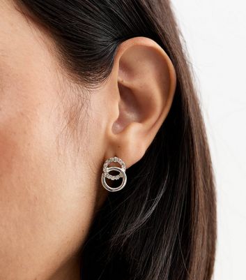 Silver Tone Diamanté Double Circle Stud Earrings | New Look