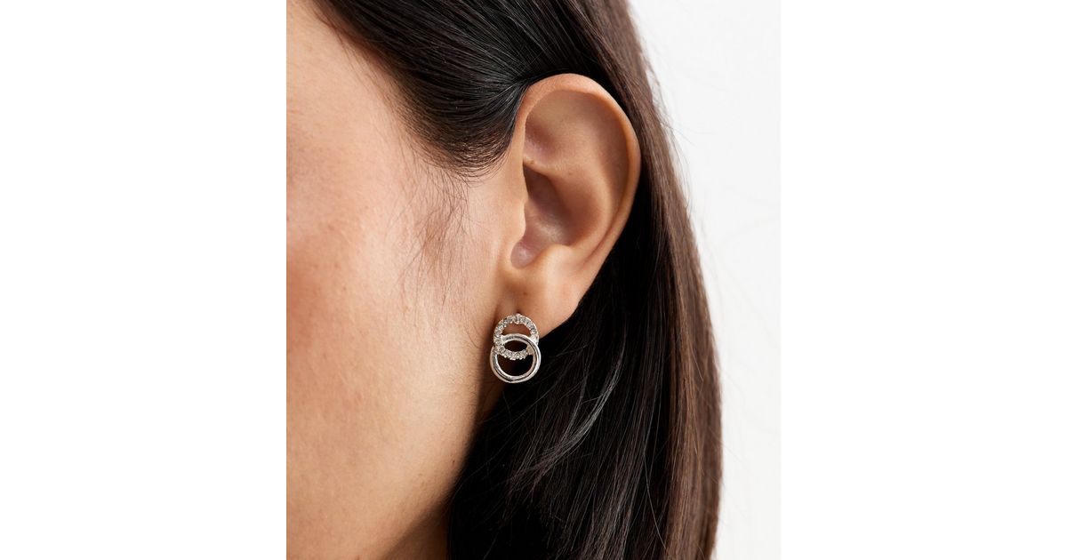 Silver Tone Diamanté Double Circle Stud Earrings | New Look