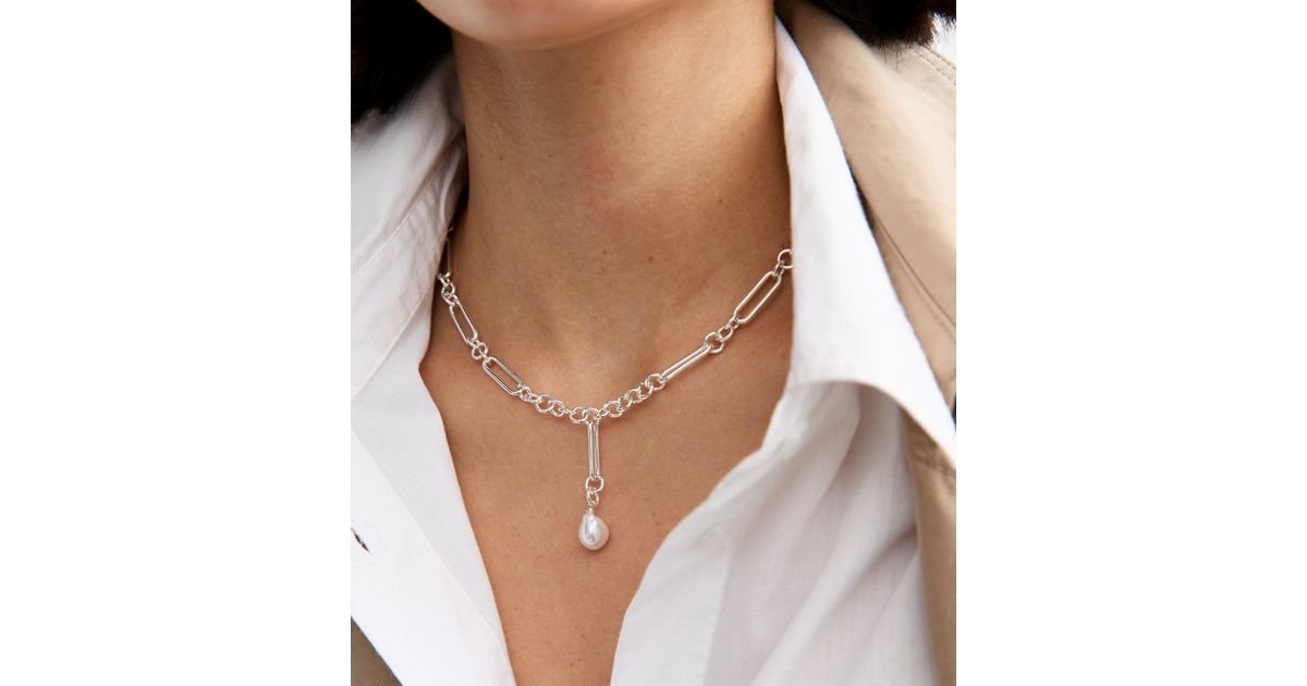 Silver Tone Pearl Pendant Link Chain Necklace | New Look