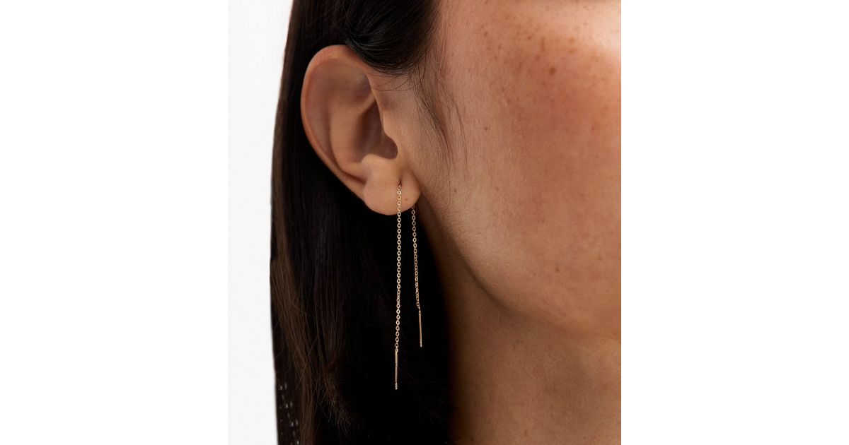 Gold Tone Thread Through Drop Chain Earrings | New Look