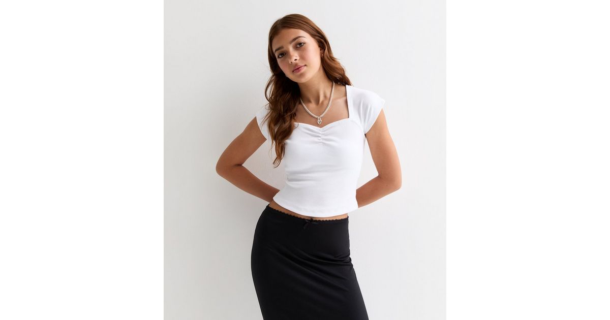 Girls White Rib Cap-sleeve Top | New Look