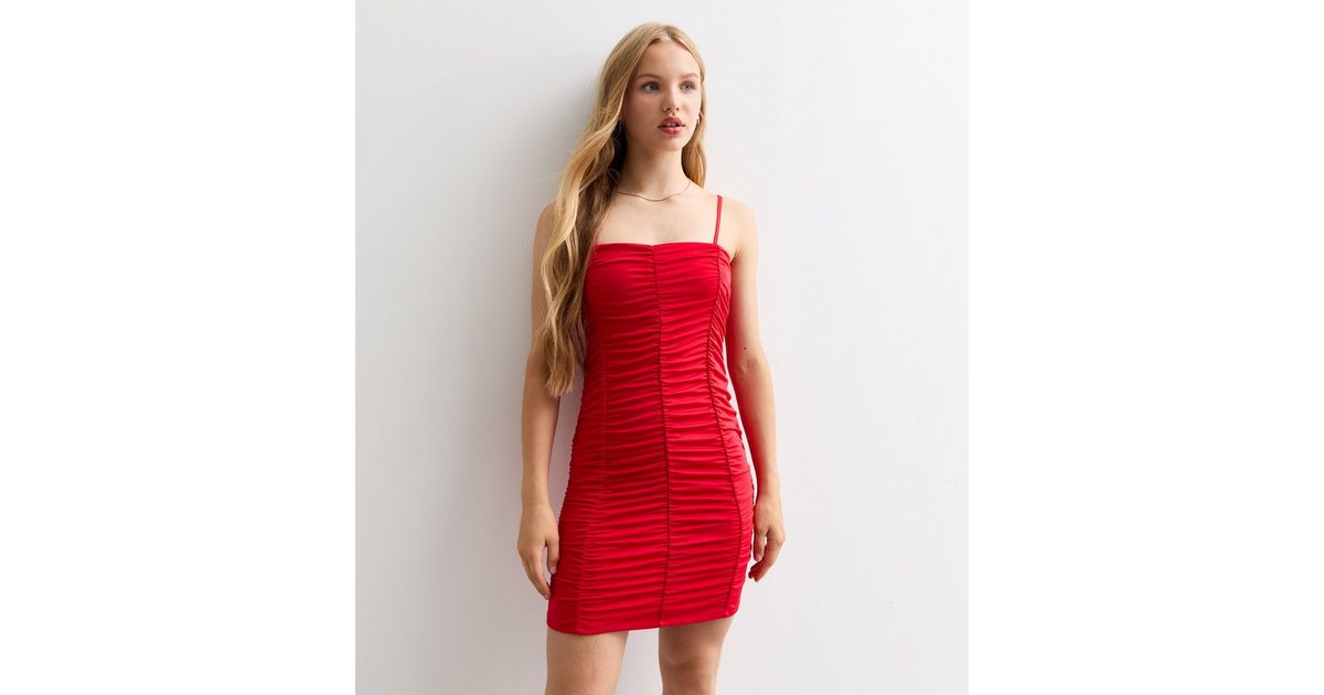 Girls Red Ruched Bandeau Dress | New Look