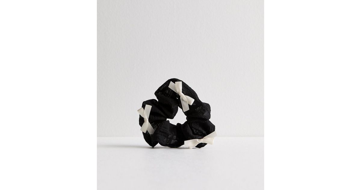 Black Bow Trim Mini Hair Scrunchie | New Look