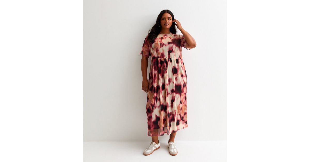 Curves Pink Mesh Midi Dress | New Look