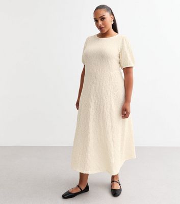 Curves White Textured Short Sleeved Midi Dress | New Look