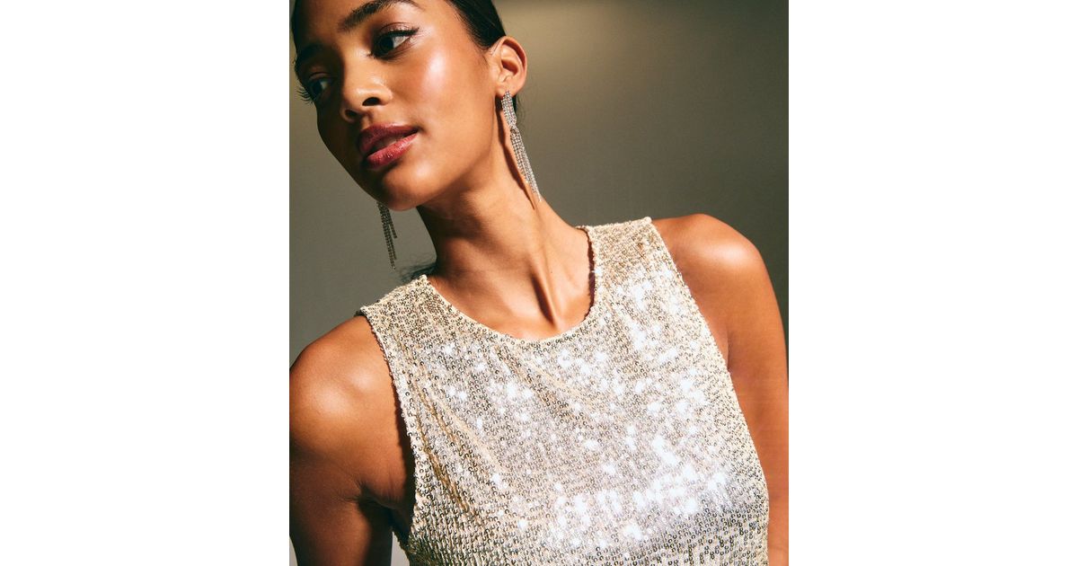 Gold Sleeveless Sequin Top | New Look