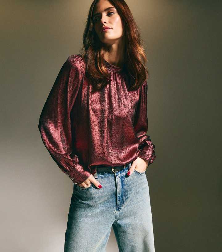 Burgundy Metallic Blouse | New Look