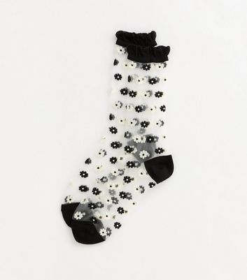 White Floral Embroidered Sheer Socks | New Look