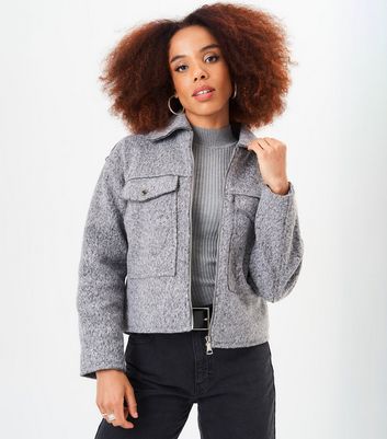 Gini London Grey Cropped Jacket | New Look