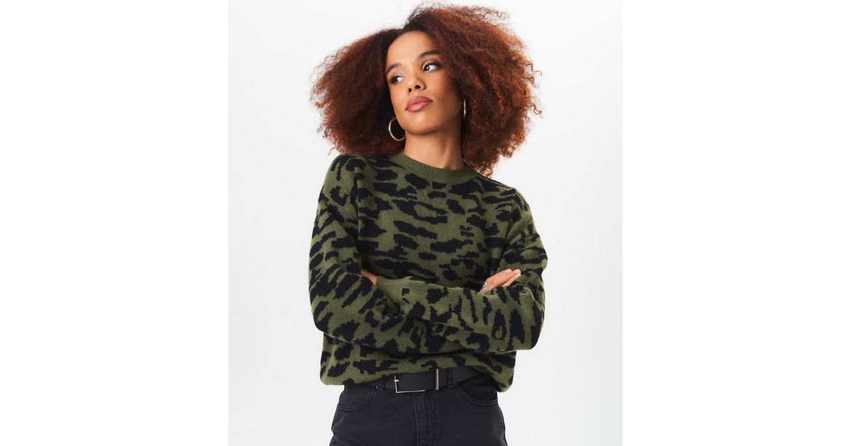 Gini London Green Animal Print Jumper | New Look