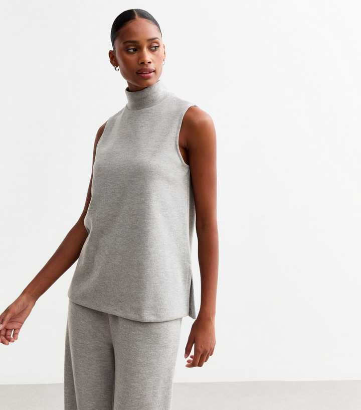 Grey Soft Touch High Neck Sleeveless Top | New Look