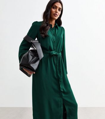 Dark Green Belted Midi Shirt Dress | New Look