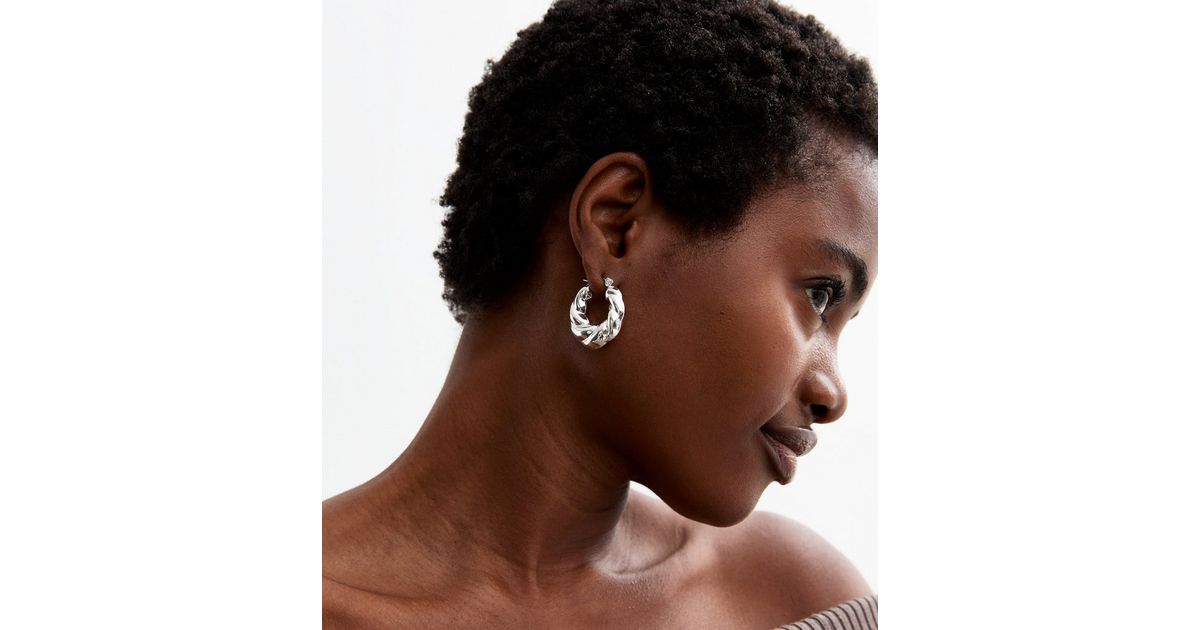 Silver Tone Twist Hinge Hoop Earrings | New Look