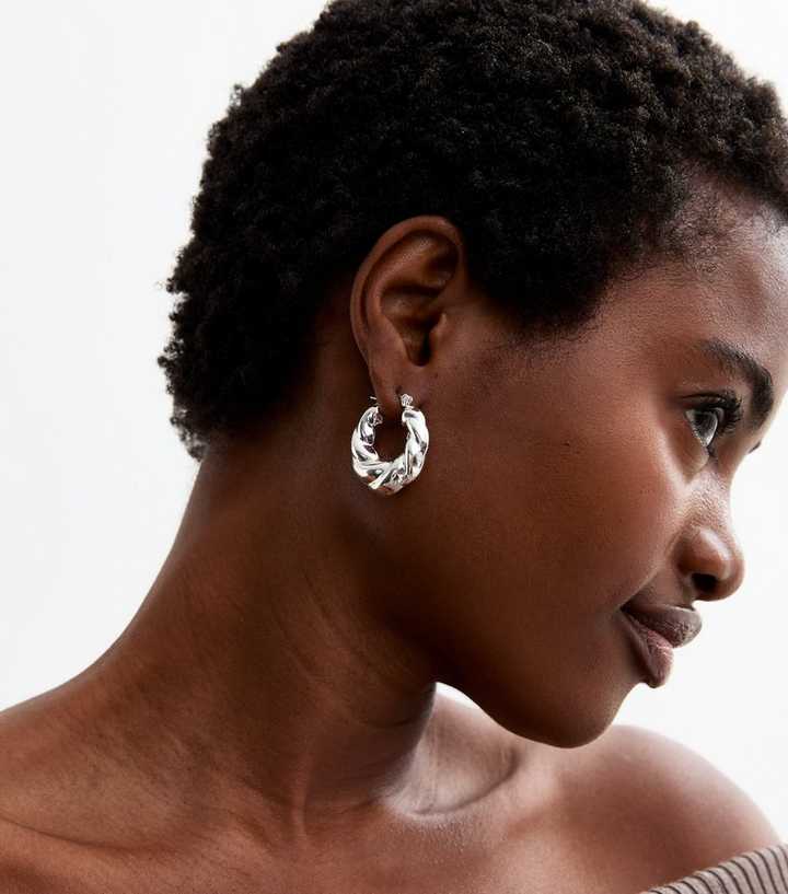 Silver Tone Twist Hinge Hoop Earrings | New Look
