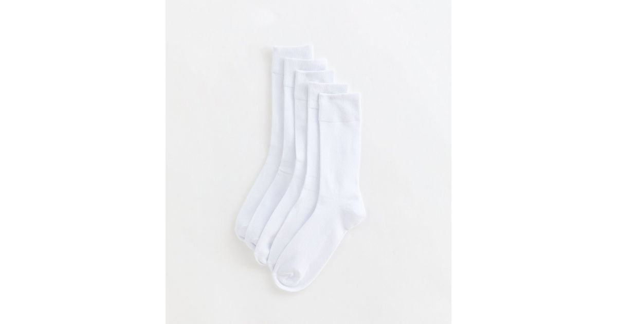 Mens Pack Of 5 White Socks | New Look