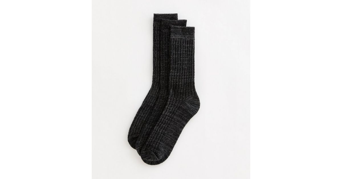 Pack of 3 Heavyweight Black Ribbed Socks | New Look