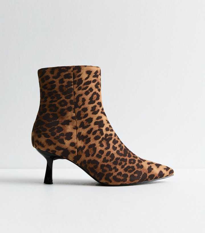 Wide Fit Stone Leopard Print Kitten Heel Ankle Boots | New Look
