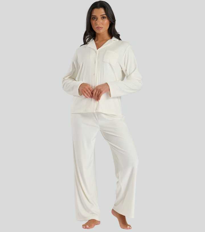 Loungeable Cream Super Soft Velour Pyjama Set | New Look