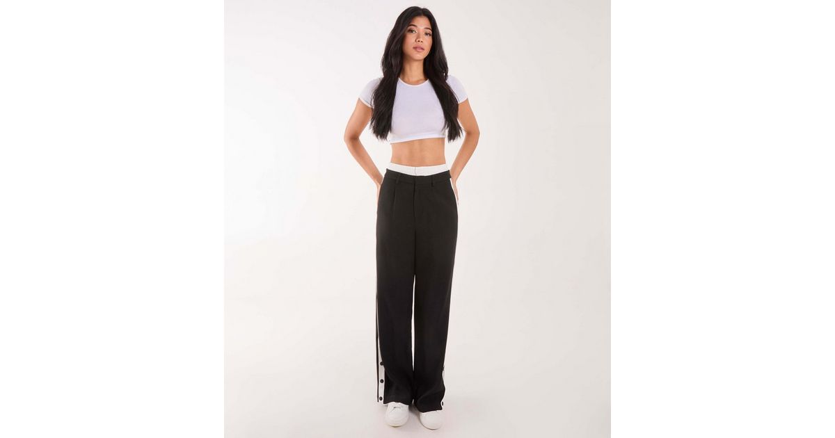 Pink Vanilla Black Boxer Detail Wide Leg Popper Trousers | New Look