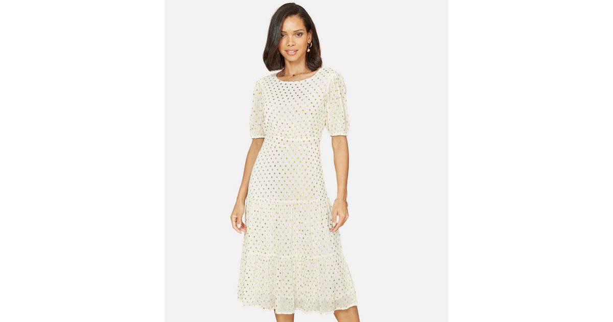 Mela Off White Foil Midi Dress | New Look