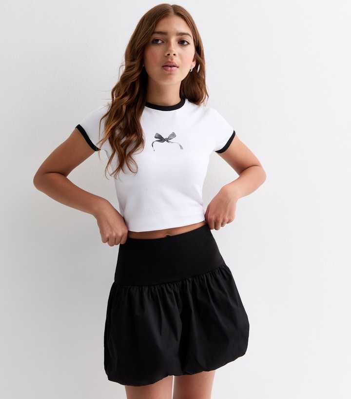 Girls Black Cotton Bubble Hem Skort | New Look
