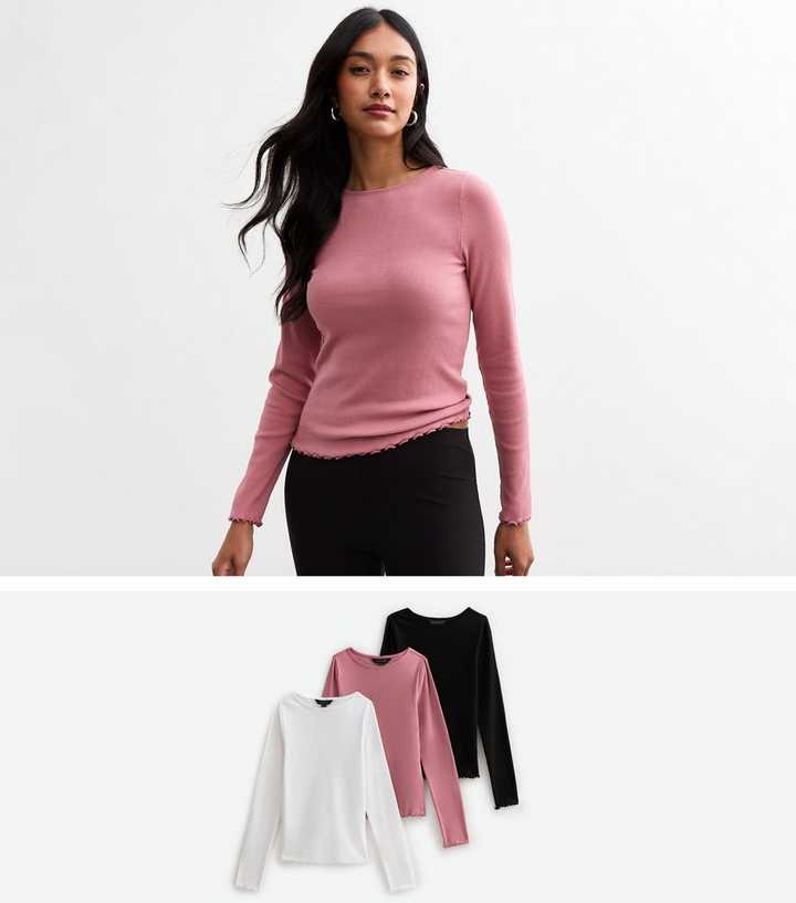 3 Pack of Multicoloured Frill Trim Long Sleeve Tops | New Look