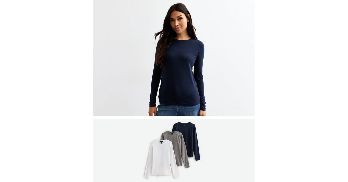 Multicolour 3 Pack of Long Sleeve Crew Neck Tops | New Look