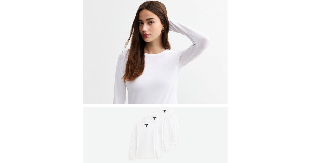 3 Pack of White Long Sleeve Crew Neck Tops | New Look