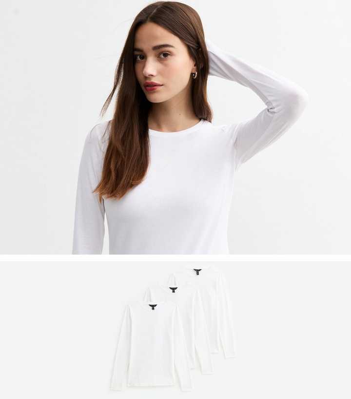 3 Pack of White Long Sleeve Crew Neck Tops | New Look