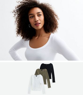 3 Pack of Long Sleeve Scoop Neck Tops | New Look