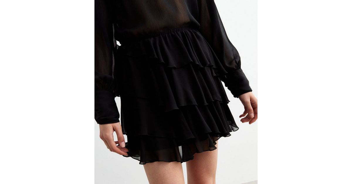 Black Ruffled Chiffon Mini Skirt | New Look