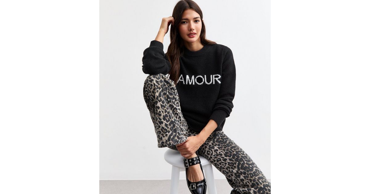 Black Amour Lettering Knitted Jumper | New Look