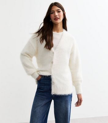 Cream Fluffy Long Sleeve Cardigan | New Look