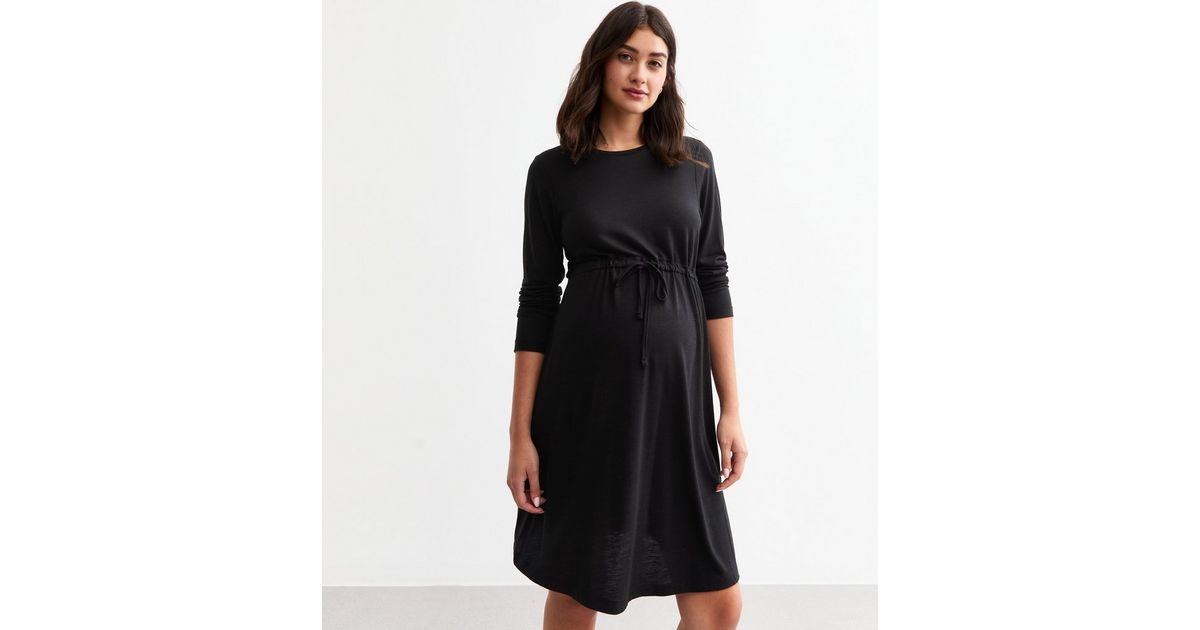 Maternity Black Drawstring Long Sleeved Dress | New Look
