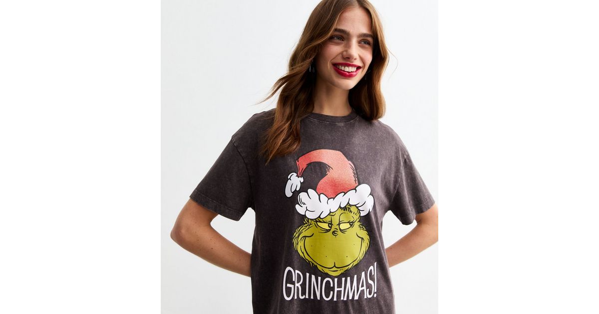 Grey Christmas Oversized Grinch Cotton T Shirt | New Look