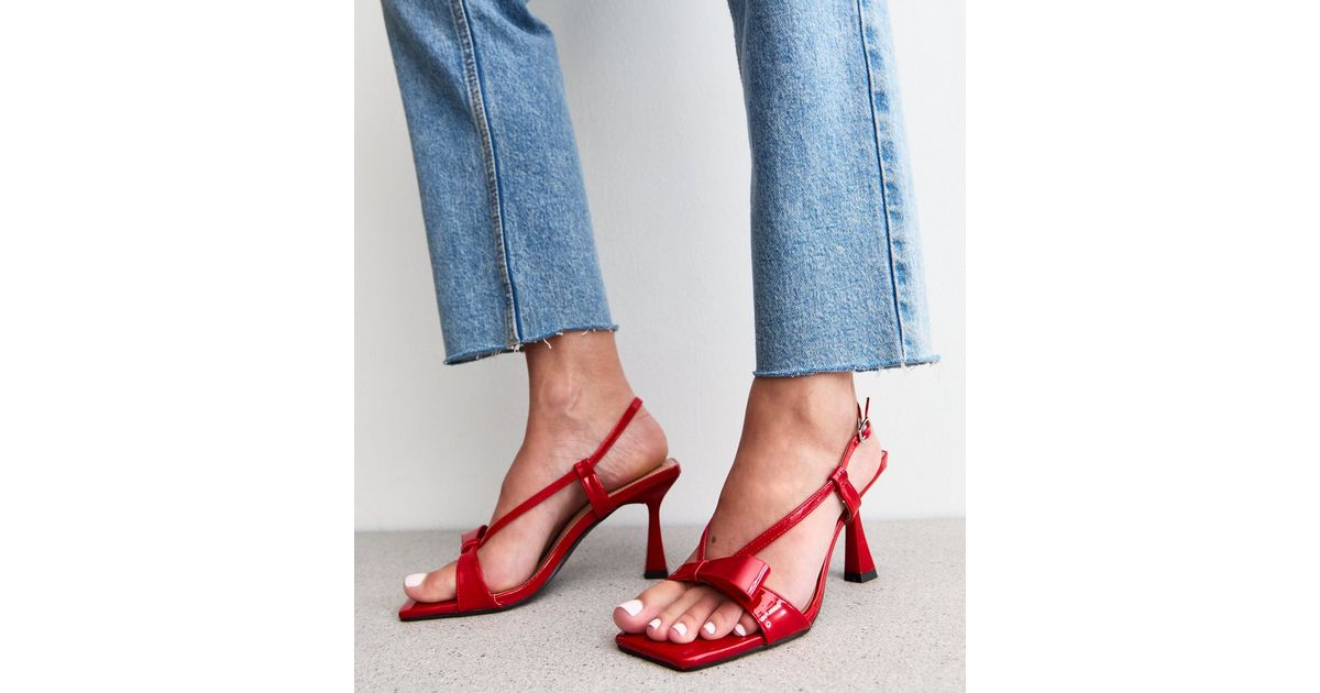 Public Desire Dinki Red Square Toe Patent Heeled Sandals | New Look
