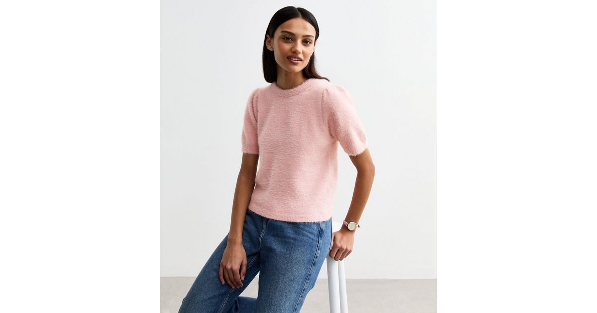 Pink Fluffy Knit Short Sleeve Top | New Look