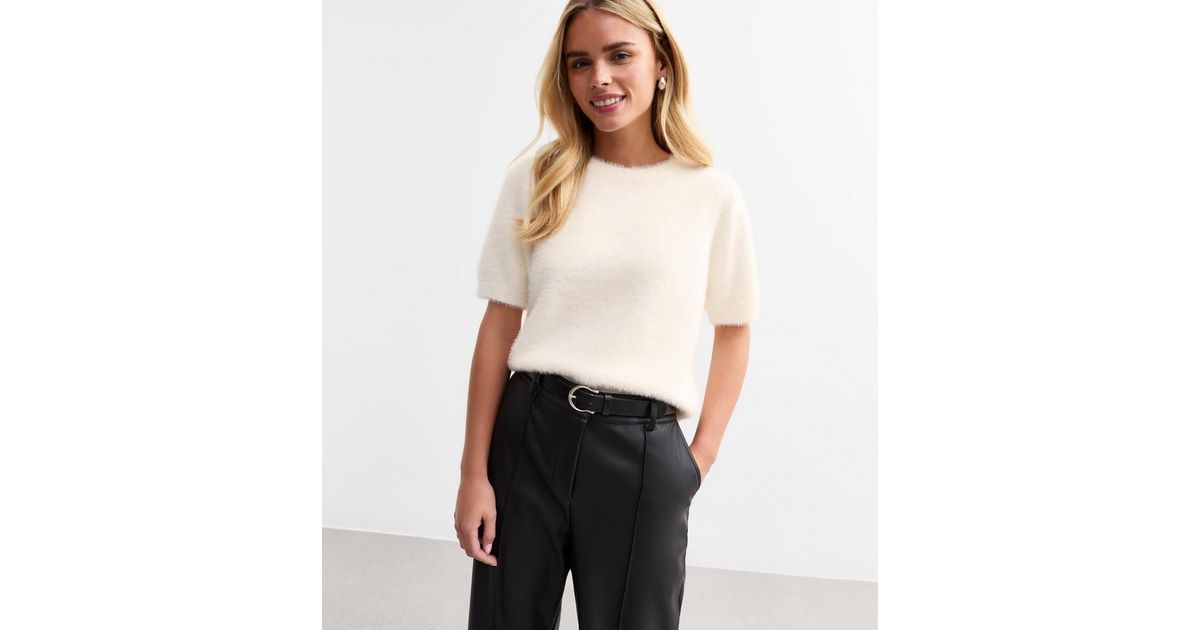 Petite Off White Fluffy Knit T-Shirt | New Look