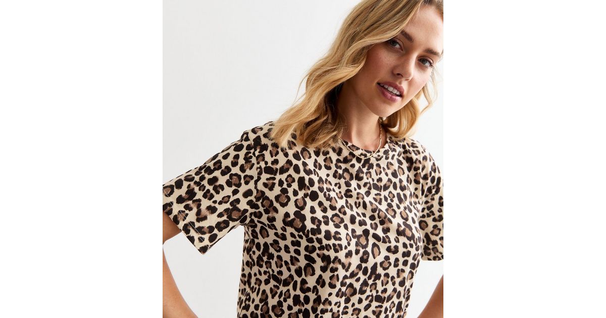Brown Leopard Print Boxy T-Shirt | New Look