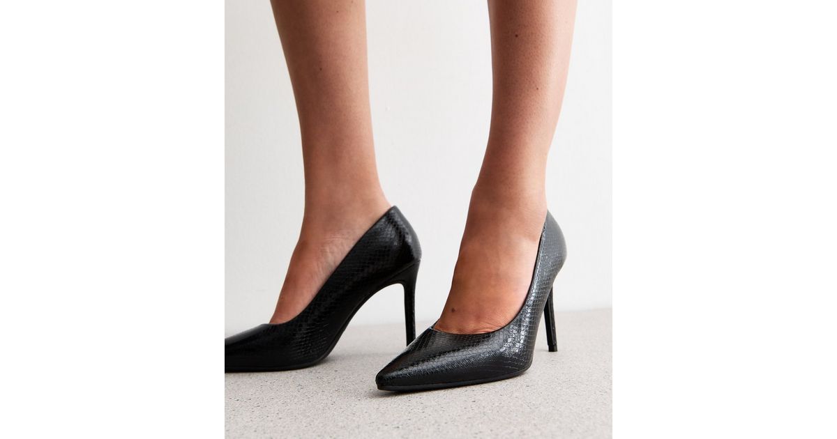Black Snake Print Stiletto Heel Court Shoes | New Look
