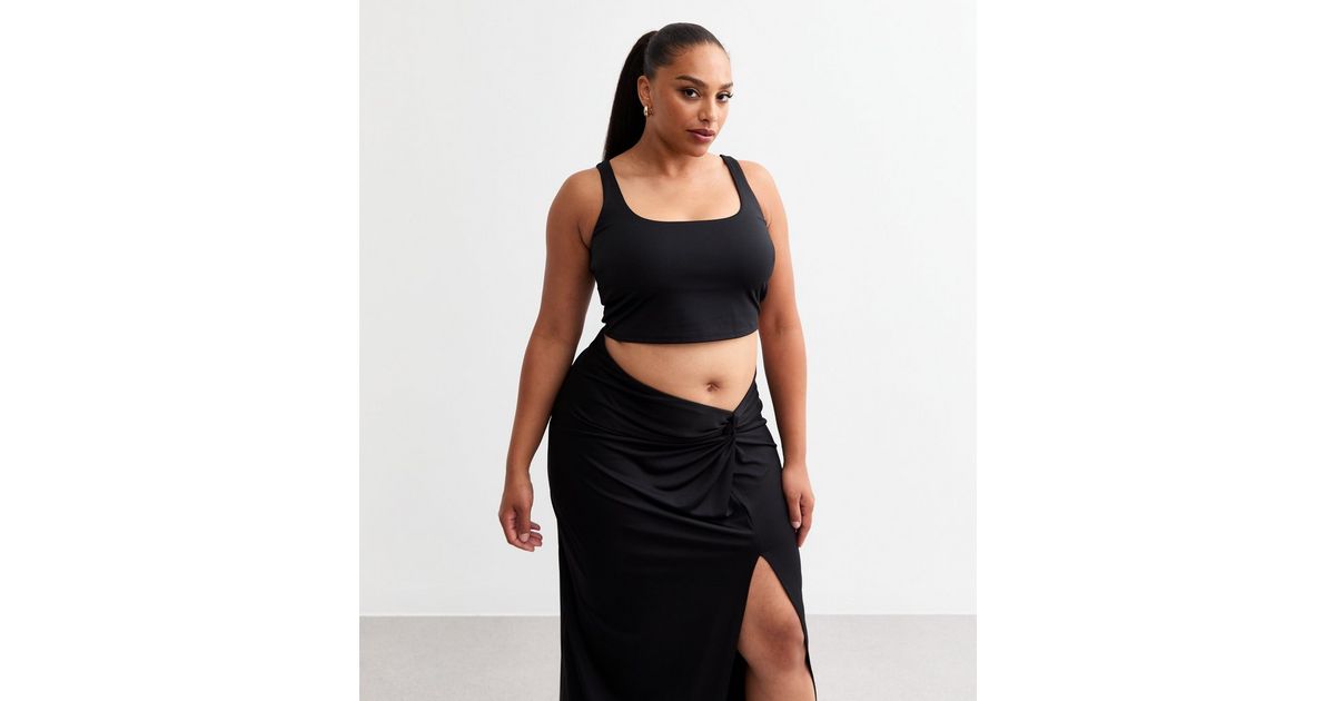 Curves Black Square Neck Crop Top | New Look