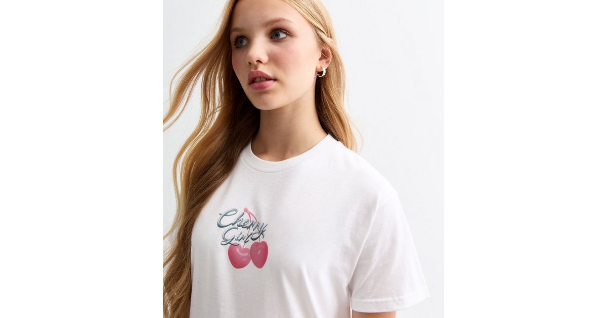 Girls White Cherry Print Baby Tee T-Shirt | New Look