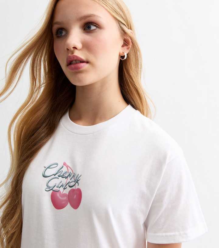 Girls White Cherry Print Baby Tee T-Shirt | New Look