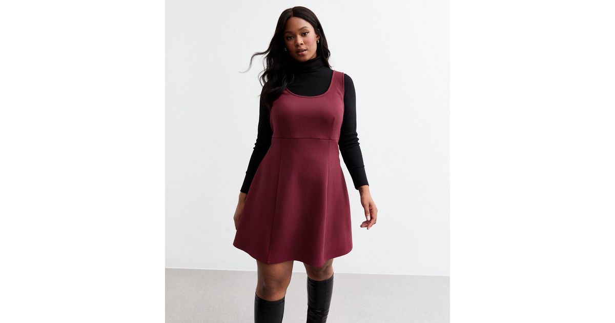 Curves Burgundy Pinafore Mini Dress | New Look
