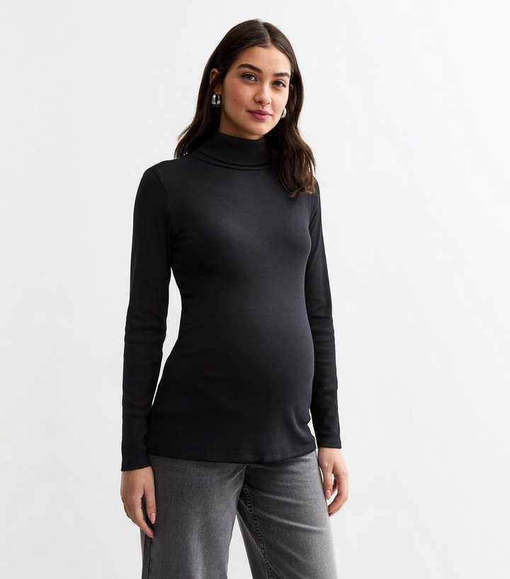 Maternity Black Rib Jersey Roll Neck Top | New Look