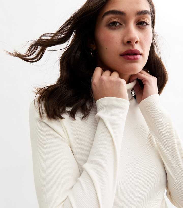 Maternity Cream Rib Jersey Roll Neck Top | New Look