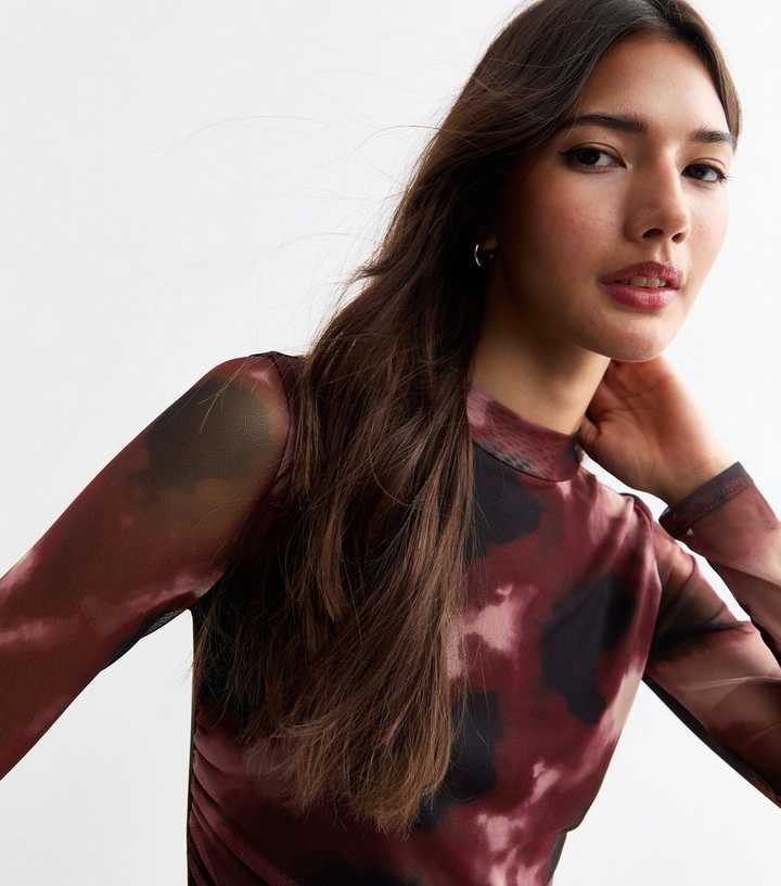 Red Ink Print Mesh Bodysuit | New Look
